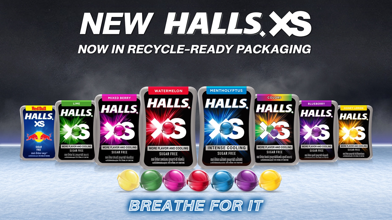 HALLS XS เปิดตัวบรรจุภัณฑ์ใหม่สีเทาที่พร้อมรีไซเคิล สูตรใหม่ล่าสุด รสชาติเข้มข้นขึ้น เย็นกว่าเดิม*